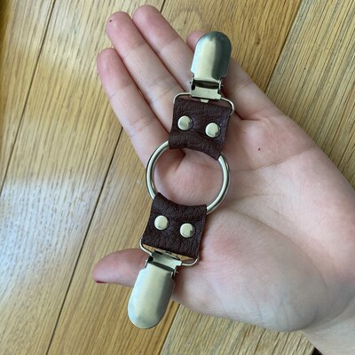 Black Leather Cinch Clip With Bronze Tone Clips & O-ring. Shirt Clip ...