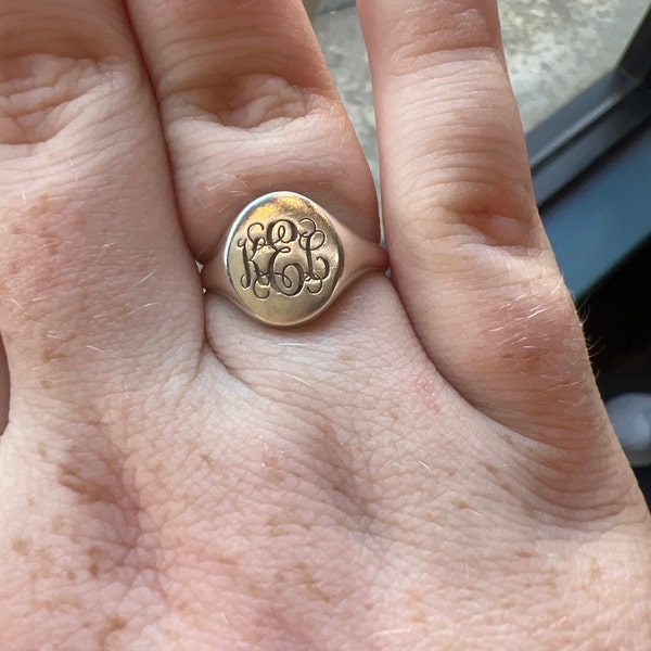 14k Gold Initial Signet Ring,personalized Monogram Ring,engraved Signet Ring,custom Initial Ring ...