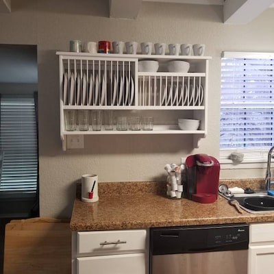 Kitchen Window Plate Rack Shelf Wood Dish Cabinet for Plates Mugs Tea ...