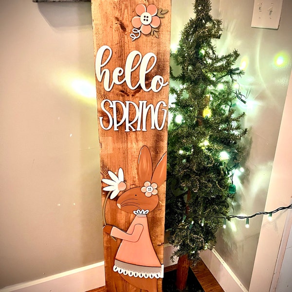 4ft Porch Leaner Hello Spring Bunny Flower Sign Door Porch Easter ...