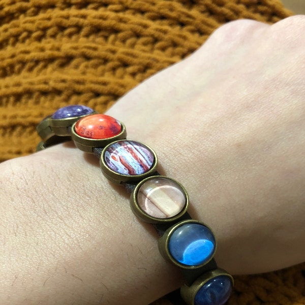 Planet Bracelet, Space Bracelet, Leather Planet Bracelet, Solar System ...