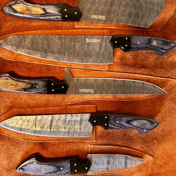 Custom Handmade Damascus Chef Set, Damascus Full Tang Knife Set, Gift ...