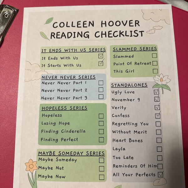 Colleen Hoover Reading Checklist, Printable Reading Checklist, Digital ...