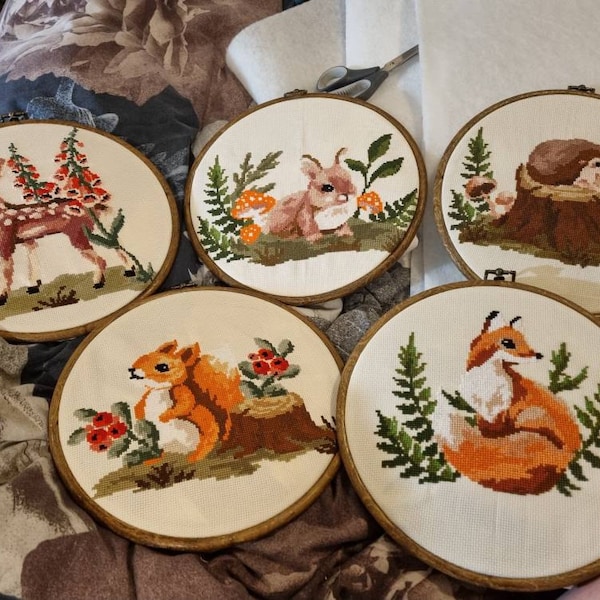 Set of 5 Animals Counted Cross Stitch Pattern Nursery Decor Forest Cute ...