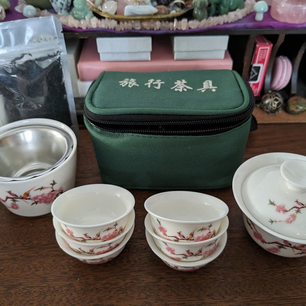 Travel Gong Fu Chinese Tea Set Bird Flower - Etsy