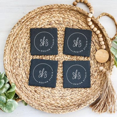 White Square Ceramic Coaster Mockup, Sublimation Coaster Mock, Boho ...
