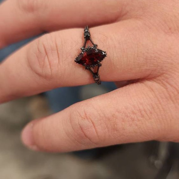 Black Gold Finish Hexagon Ruby Engagement Ring, Rhodium Black Leaf Twig ...