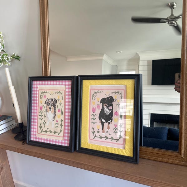 Custom Pet Portrait Watercolor Custom Floral Pet Art Memorial ...