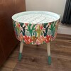 Pink Round Side Table With Floral Design. Inbuilt Drawer and Three Legs ...