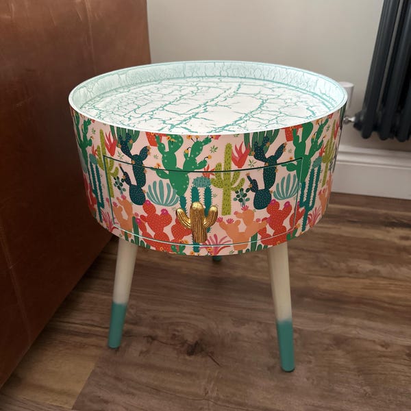 Pink Tiger Square Bedside Table, Two Drawers, Ideal Nightstand. Flamingo and Baby Pink With Gold ...