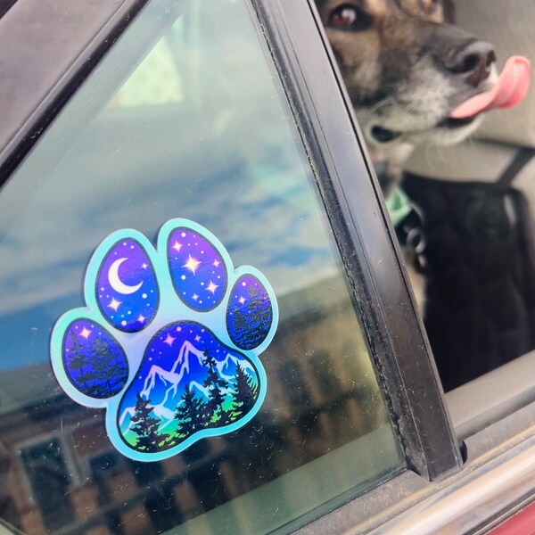 Paw Print Sticker, Holographic Dog Sticker, Hiking Vinyl Sticker, Dog ...
