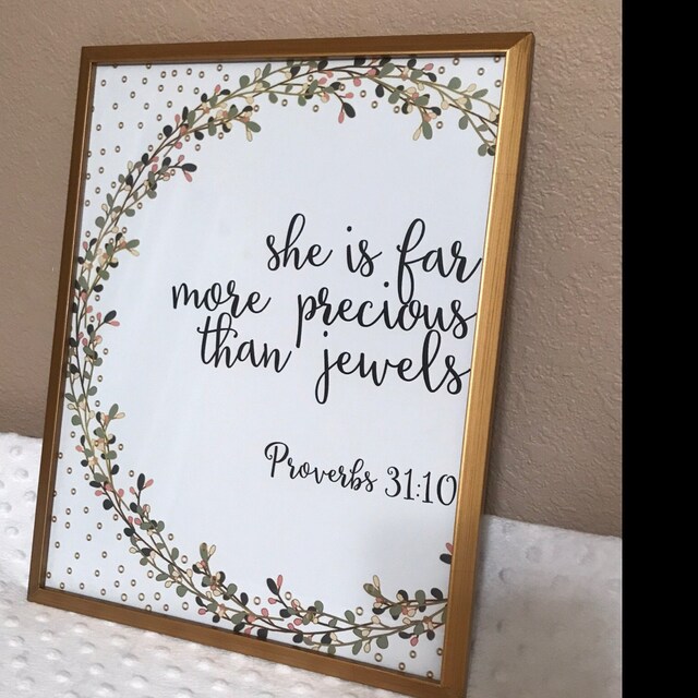 Bible verse Proverbs 31:10 nursery wall art She is more | Etsy