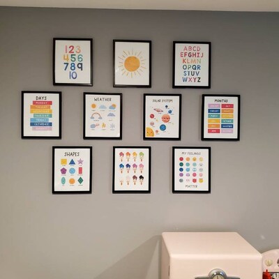 Playroom Wall Decor Alphabet Sun Numbers Watercolor Rainbow Nursery ...