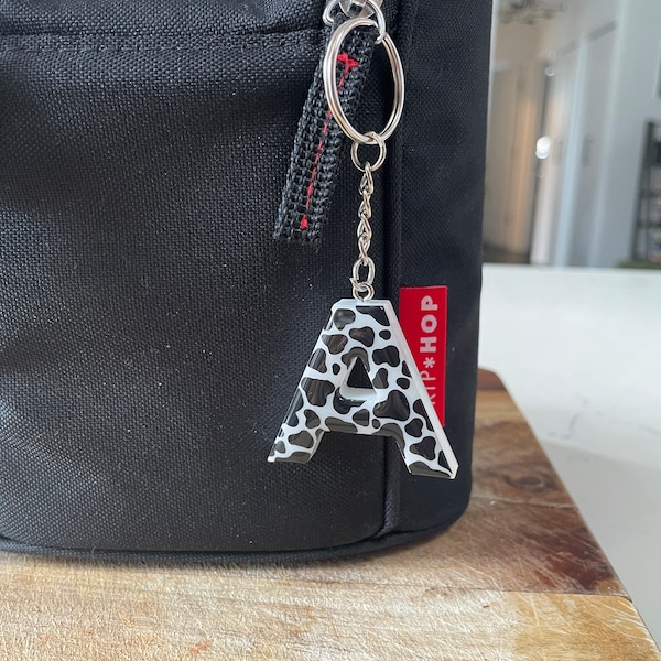 Cow Print Letter Keychain L Resin Keychain L Animal Print L ...