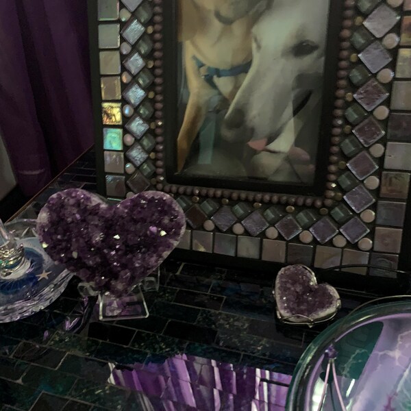 A628 Natural Amethyst Heart Sparkly Druzy Deep Purple Crystal Quartz W ...