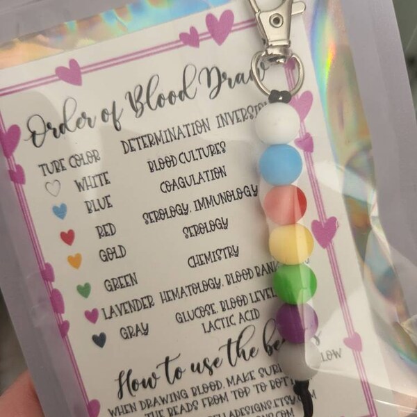 Order of Blood Draw Beads, Badge Reel Accessory for Student Nurses ...