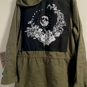 Moon Flower Back Patch Print on Black Cotton Canvas - Etsy