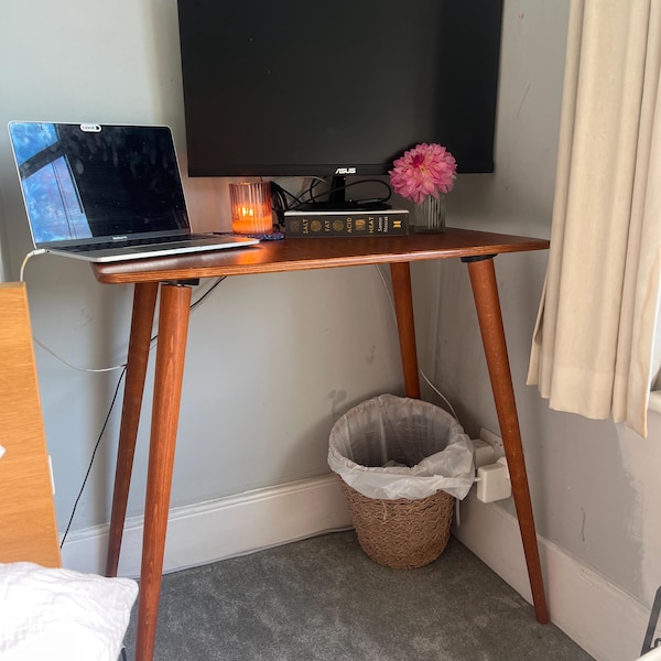 Walnut Wood Rectangle Computer Desk Table, Narrow Spacesaver Modern ...