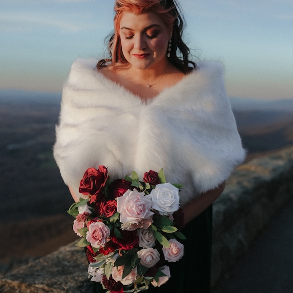 Black Faux Fur Wrap Bridal Wrap Wedding Faux Fur Shawl Faux Fur Bridal ...