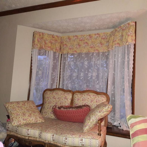 Cottage Roses Valance: Yellow Pink Floral Window Topper (43"w X 14"l ...