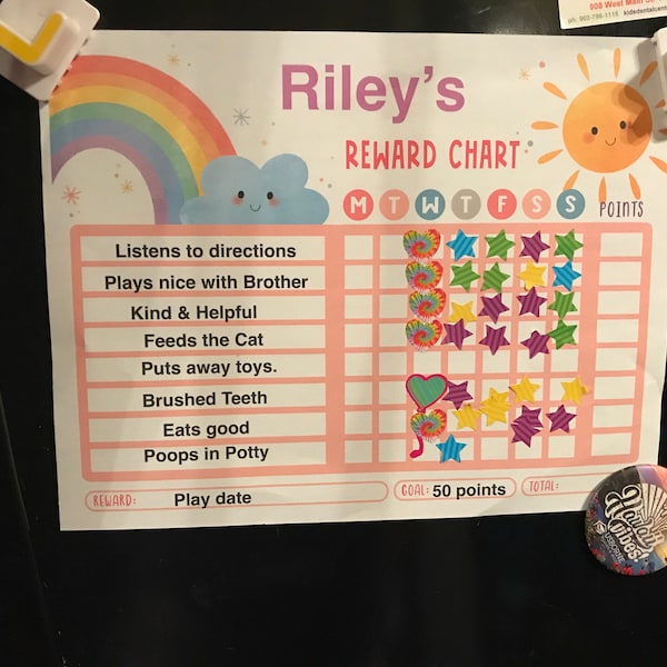 Printable Rainbow Reward Chart, Girl's Sticker Chart, Instant Download ...