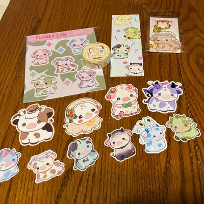 Ice Cream Cow Sticker Set Ver 2, Cute Cow Sticker Bundle, Rainbow Cow ...
