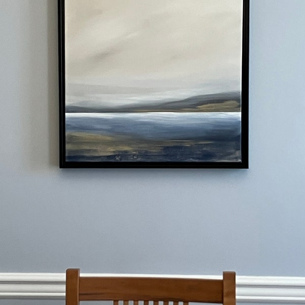 Abstract Landscape Painting, Small Ocean Artwork on Canvas With Copper ...