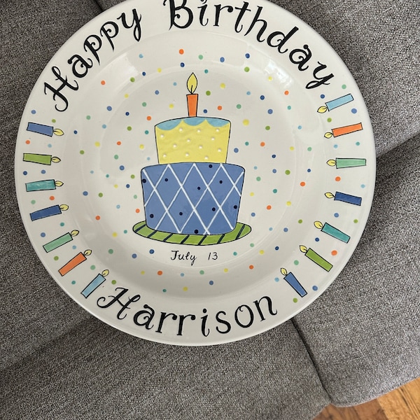 Birthday Plate, Custom Name Personalized Hand Painted Ceramic Birthday ...