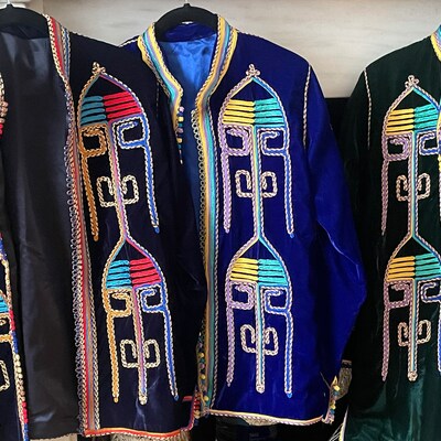 Dark Blue Moroccan Velvet Jacket Moroccan Embroidered Jacket - Etsy