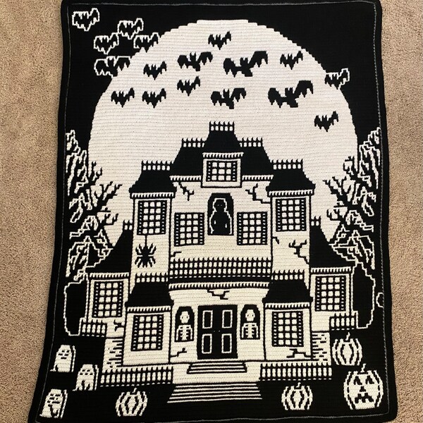 Haunted Hilltop Horror House Overlay Mosaic Crochet Pattern - Etsy