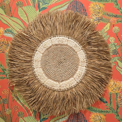 Round Raffia Mirror Macrame Mirror Round Wall Decor Boho Bedroom Bohemian Tropical Mirror Decor ...