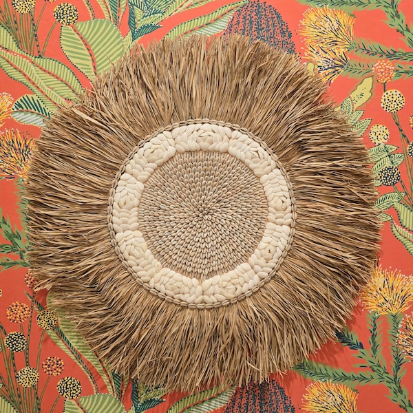 Round Raffia Mirror Macrame Mirror Round Wall Decor Boho Bedroom Bohemian Tropical Mirror Decor ...