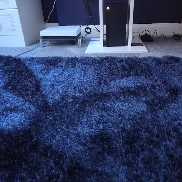 New Plush Navy Blue Thick Silky Soft Shag Pile Rug Modern Luxurious ...