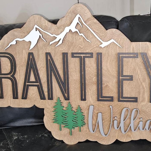 Mountains Name Sign, Large Wood Name Sign, Nursery Name Sign, Mountains ...