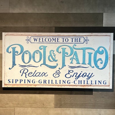 Personalized Pool & Patio Sign Backyard Bar and Grill Pool Deck Last Name Custom Family Name ...