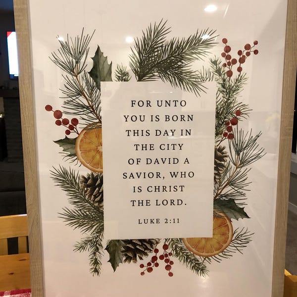 Luke 2:11 Christmas Bible Verse Wall Art | Modern Christian Holiday ...