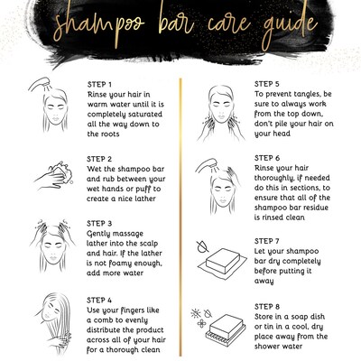 Shampoo Bar Care Guide Template, Editable Shampoo Bar Care Card, Black ...