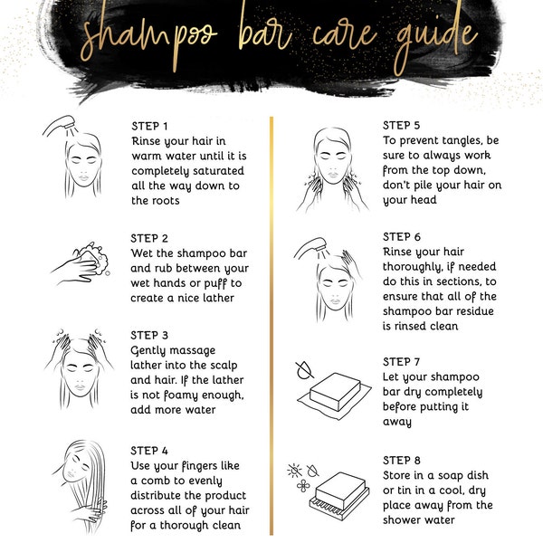 Shampoo Bar Care Guide Template, Editable Shampoo Bar Care Card, Black ...