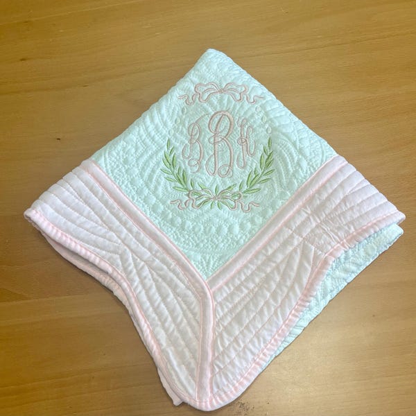 Heirloom Baby Quilt, Blank Embroidery Quilt, Pink Quilt, Blue Quilt ...