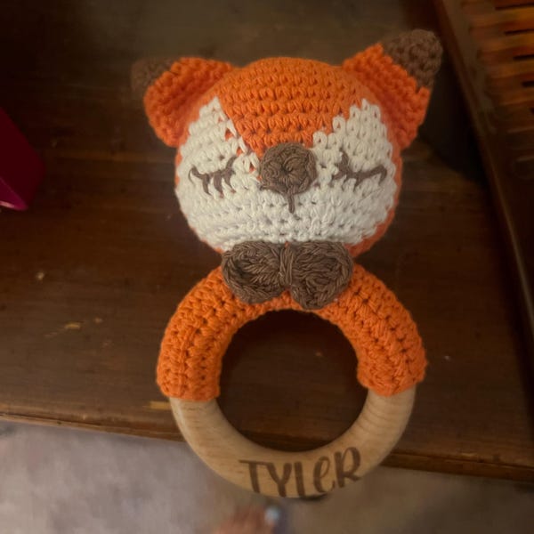 Personalized Animal Crochet Rattle,custom Wooden Baby Rattle,engraved ...
