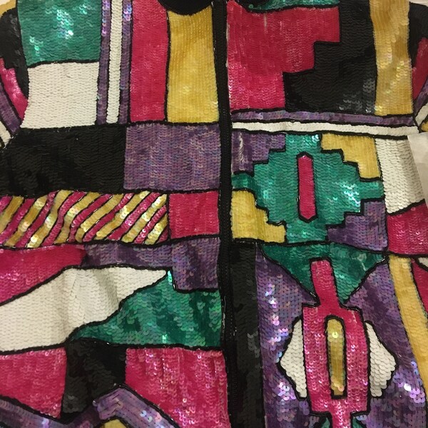 FUNKY Sequined Bomber Jacket / Retro Fully Embellished Bright Sequined ...