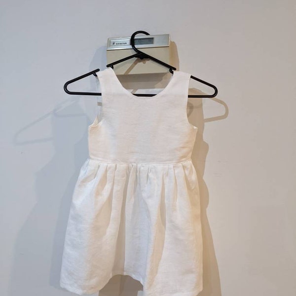 Linen Girls Dress Dusty Blue Sage Green Dusty Pink Dress. 100% Linen Flower Girl V-back Aurora ...