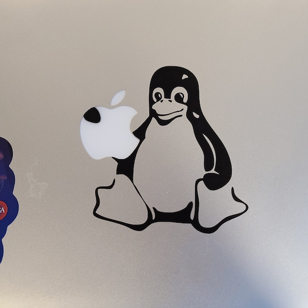 Penguin Bites the Apple MacBook Sticker Linux Tux Decal - Fits Both Old ...
