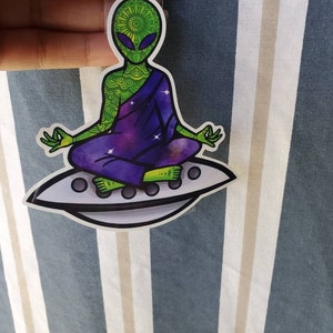 Meditating Alien Buddha on Spaceship Vinyl Sticker Decal for - Etsy