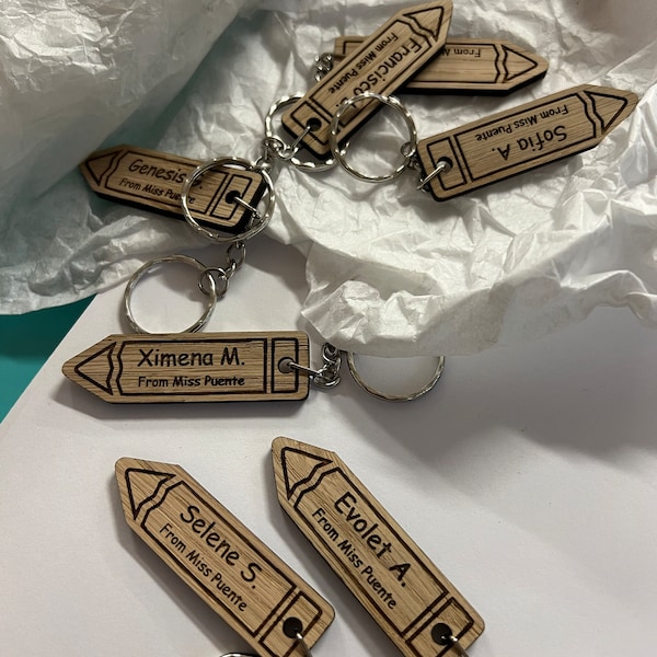 Personalised Student Pencil Keyrings, Oak School Key Chains, Students ...