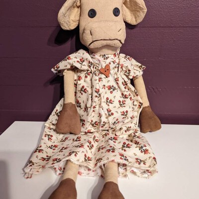 Gray and Black Spotted Pig Bowl Filler With Feed Sack Tag, Pig Decor ...