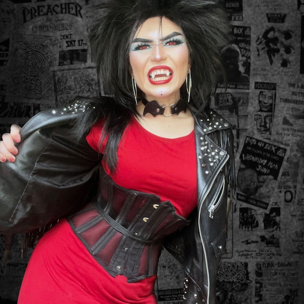 Punk Rock 80s Spiky Costume Wig Black Long Mullet Rockstar Rocker Large ...
