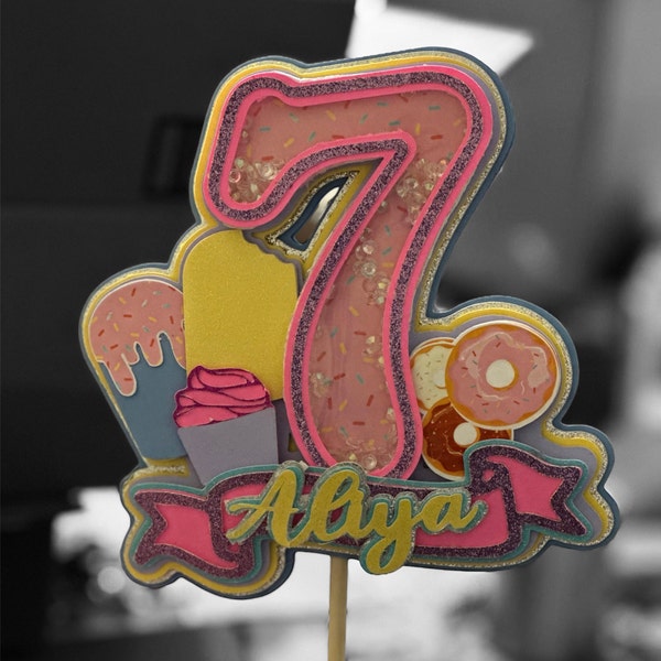 7th Birthday, Shaker Cake Topper, Happy Birthday Cake Topper, Cake ...