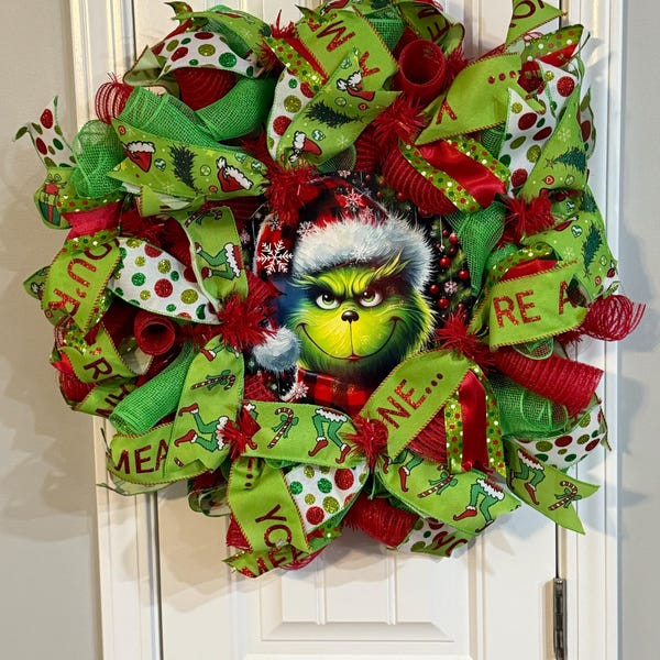 Christmas Grinch Inspired Character Wreath, Christmas Green Monster ...