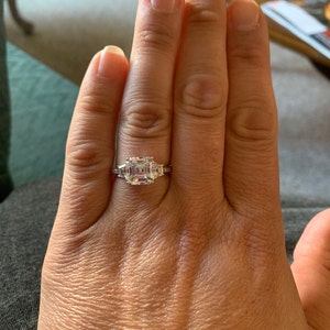 Three Stone Asscher Cut Diamond Ring Asscher Cut Engagement Ring Dainty CZ Diamond Asscher Cut ...